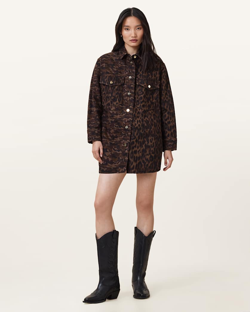 Faye Oversized Shacket Dress CAMO BROWN | ALLSAINTS